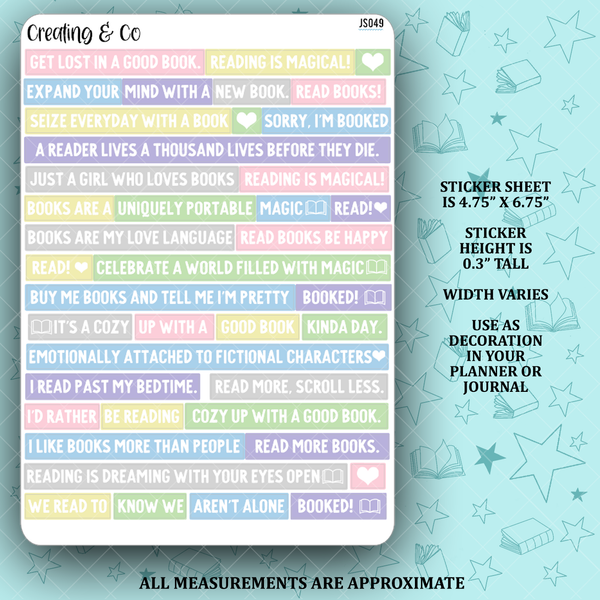 Pastel Rainbow Book Lover Script Quotes - JS049 – Creating & Co