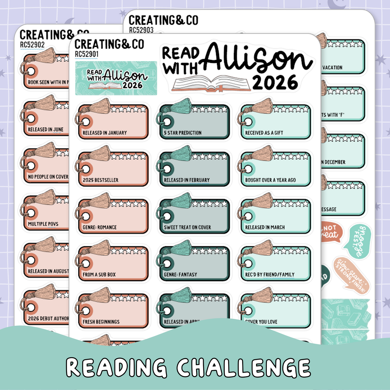 Read With Allison 2026 Yearly Reading Challenge Planner Sticker Set ...