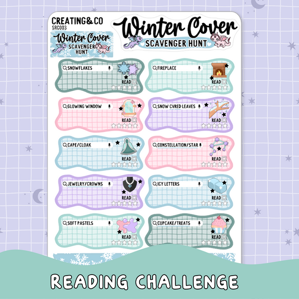 Winter Book Cover Scavenger Hunt Reading Challenge Planner Sticker Set ...