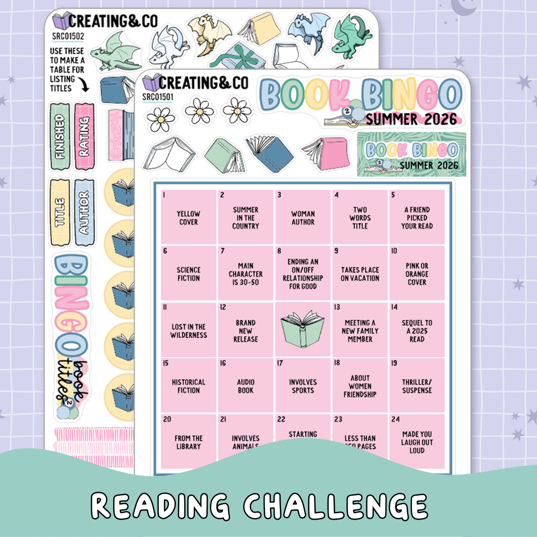 Dragon Isle Summer Book Bingo Reading Challenge Planner Sticker Set 3214